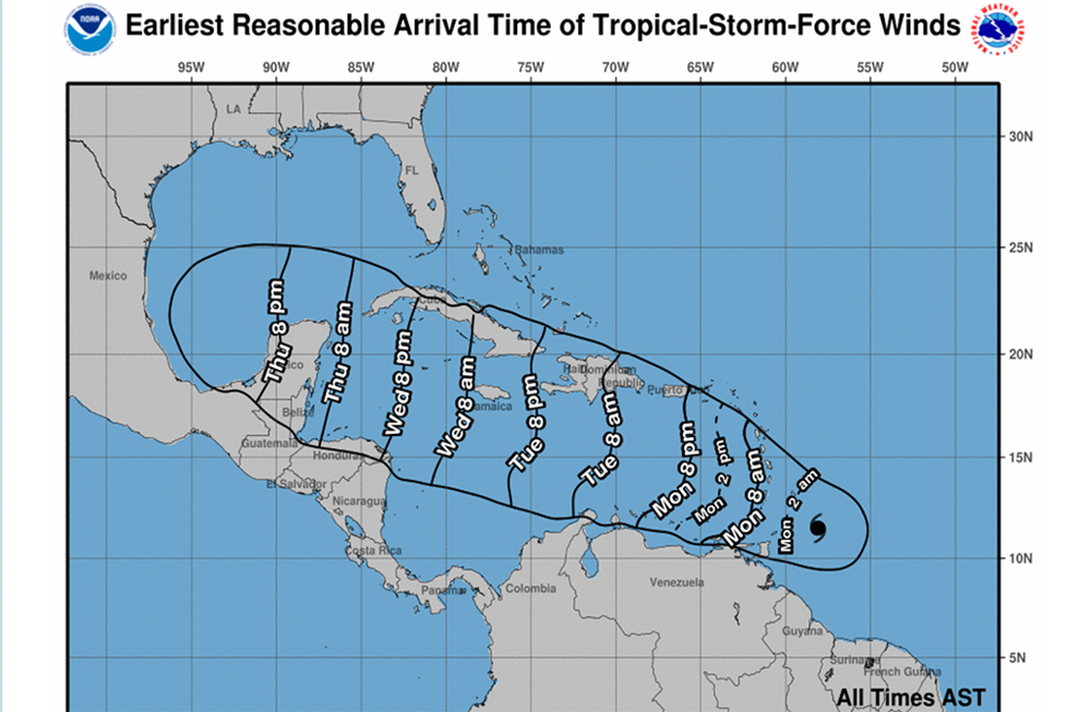 SVG MET: Center of Hurricane Beryl to pass over SVG Monday morning